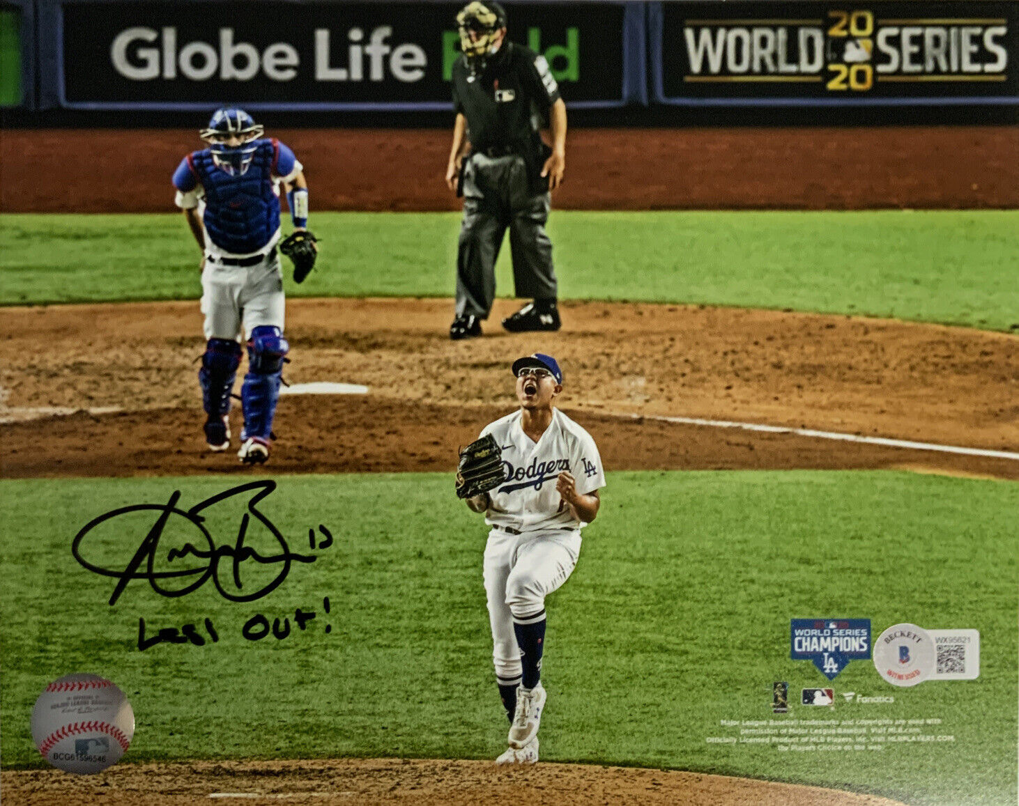 AUSTIN BARNES DODGERS SIGNED 2020 WS LAST OUT 8X10 PHOTO "LAST OUT" BE ...
