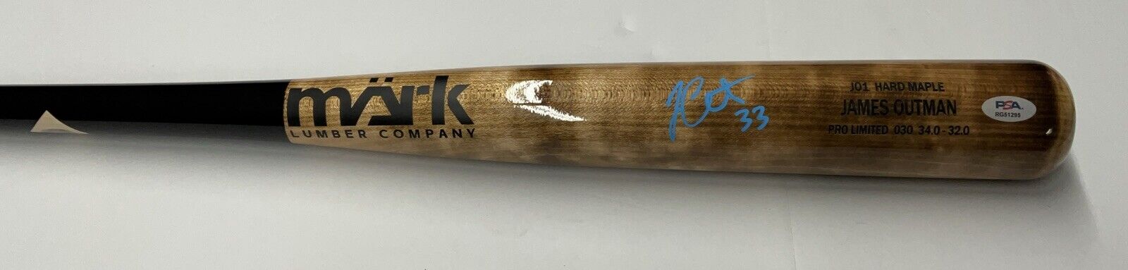 JAMES OUTMAN DODGERS SIGNED MARK LUMBER GAME MODEL J01 MAPLE BAT PSA R ...