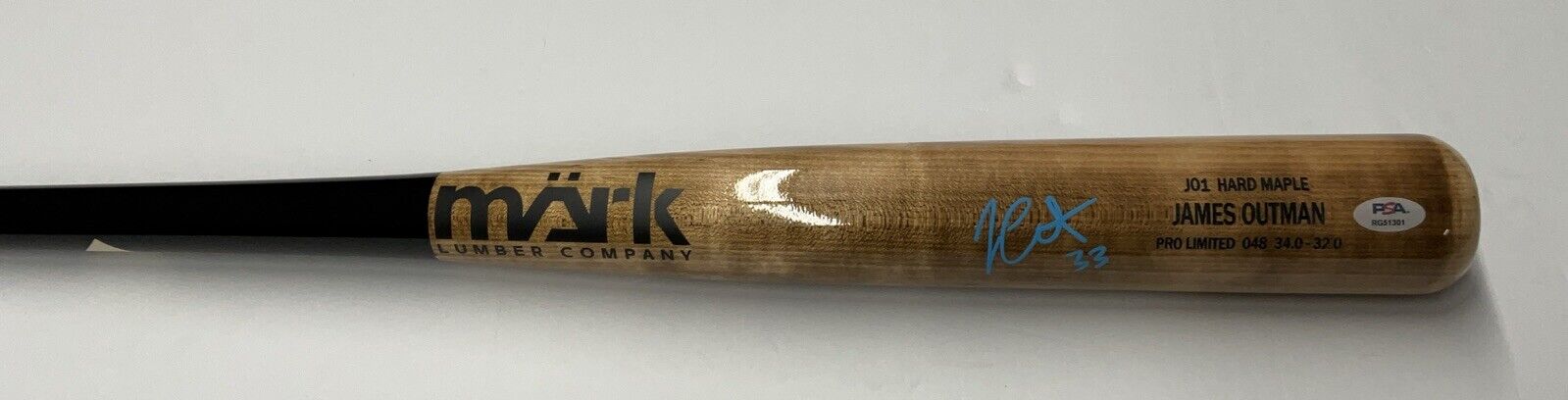 JAMES OUTMAN DODGERS SIGNED MARK LUMBER GAME MODEL J01 MAPLE BAT PSA R ...